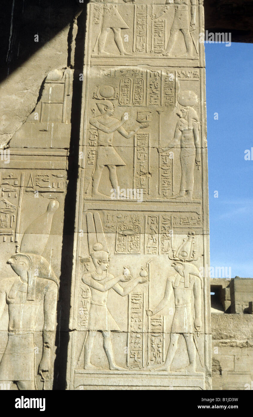 Relief detail and Hieroglyphics Temple Sobek Sebek Sebekh Kom Ombo ...