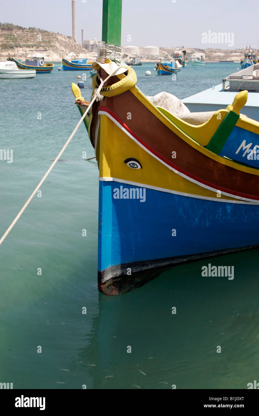 fishing mediterranean boat malta sea harbor yellow Stock Photo - Alamy