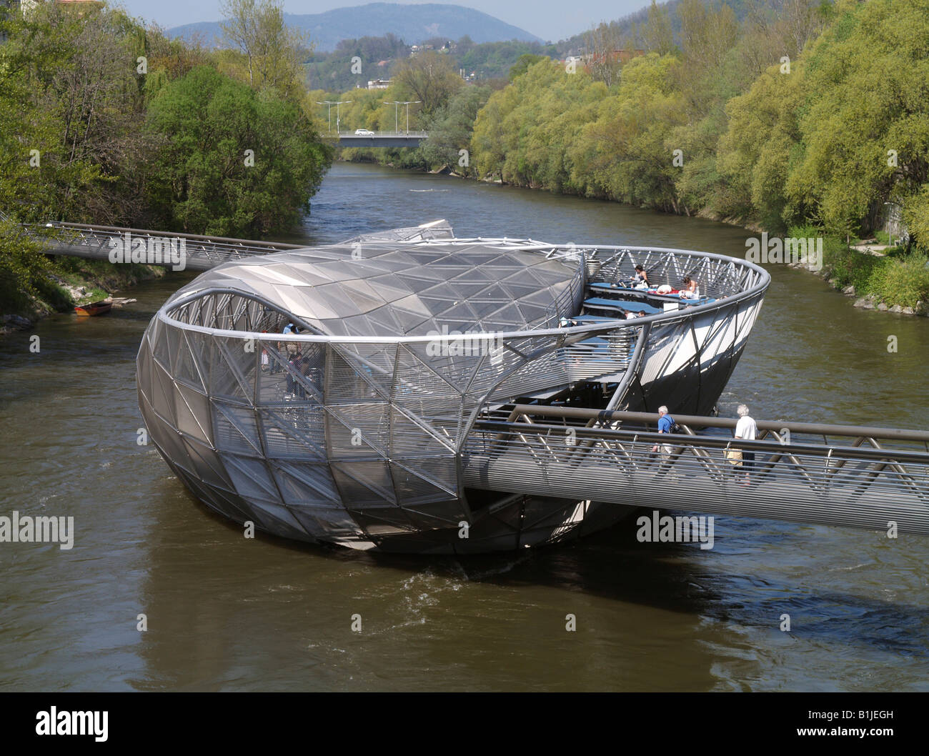 Graz, artificial island in river Mur, Austria, Graz Stock Photo - Alamy