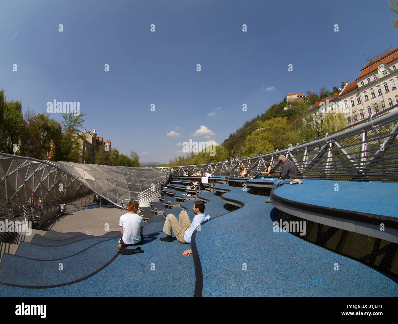 Graz, artificial island in river Mur, Austria, Graz Stock Photo - Alamy