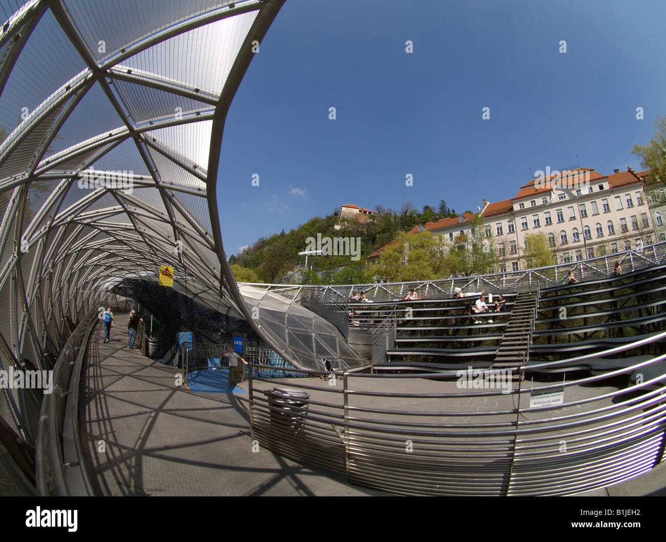 Graz, artificial island in river Mur, Austria, Graz Stock Photo - Alamy