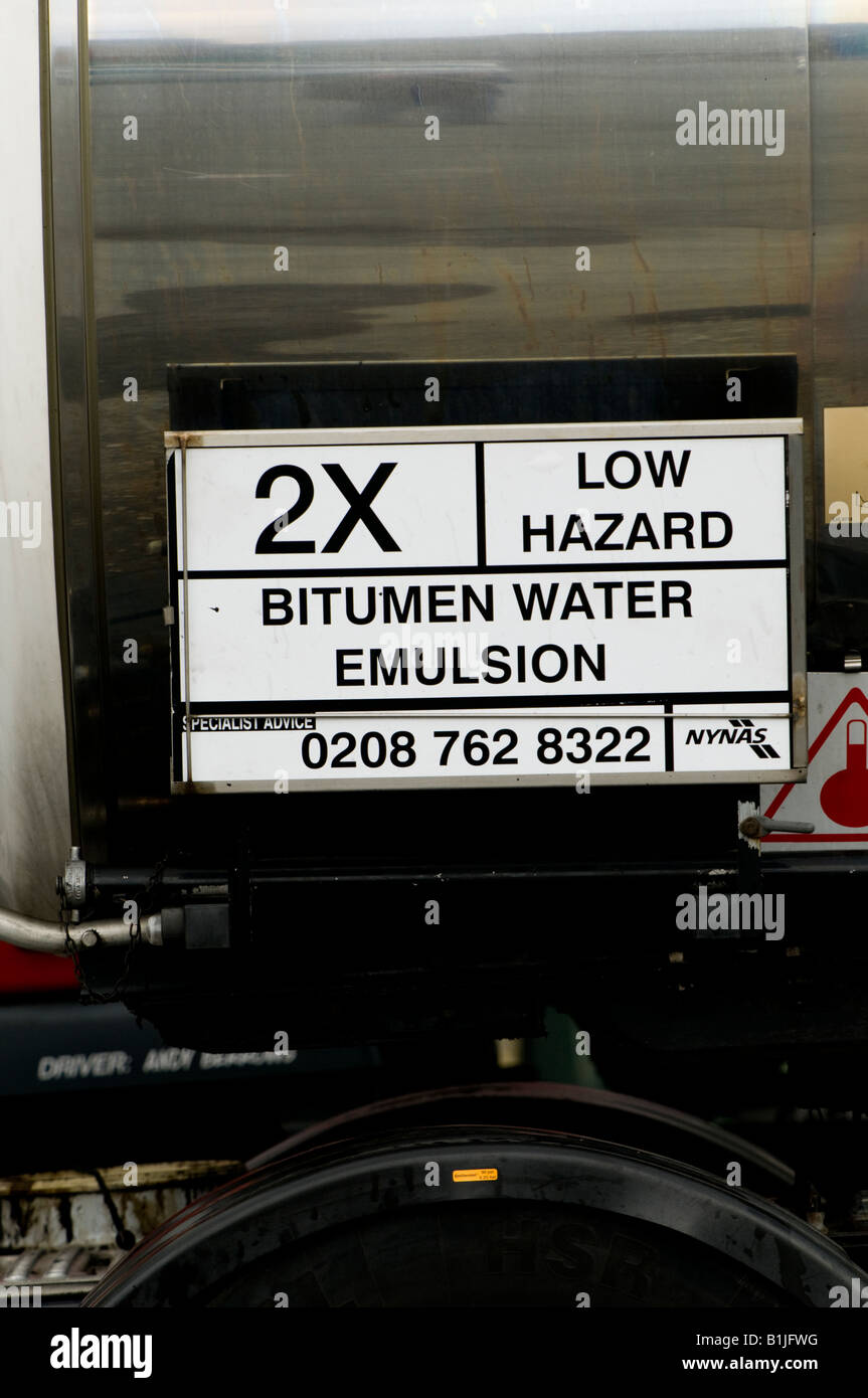 2X low hazard tanker load bitumen water emulsion warning symbol sign on ...