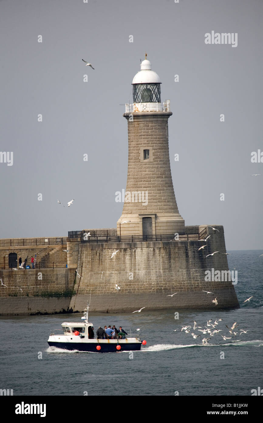 The lighthouse on the north pier of the Tyne as seen from South Shields ...