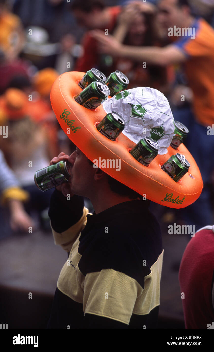Beer hat, Queen's Day Celebrations. Amsterdam, Netherlands Stock Photo ...