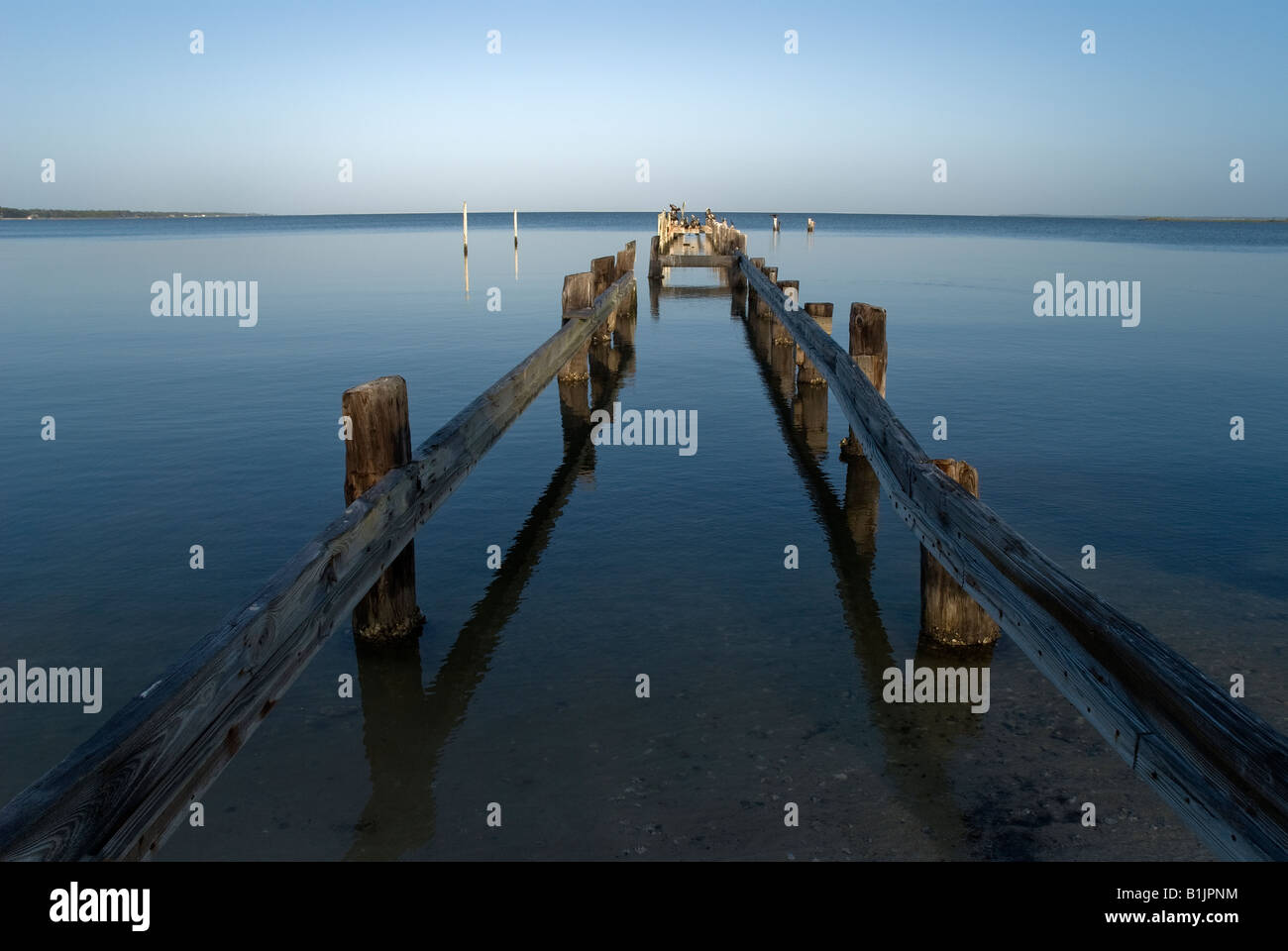 old weathered dock at St George Island State Park along North Florida s ...