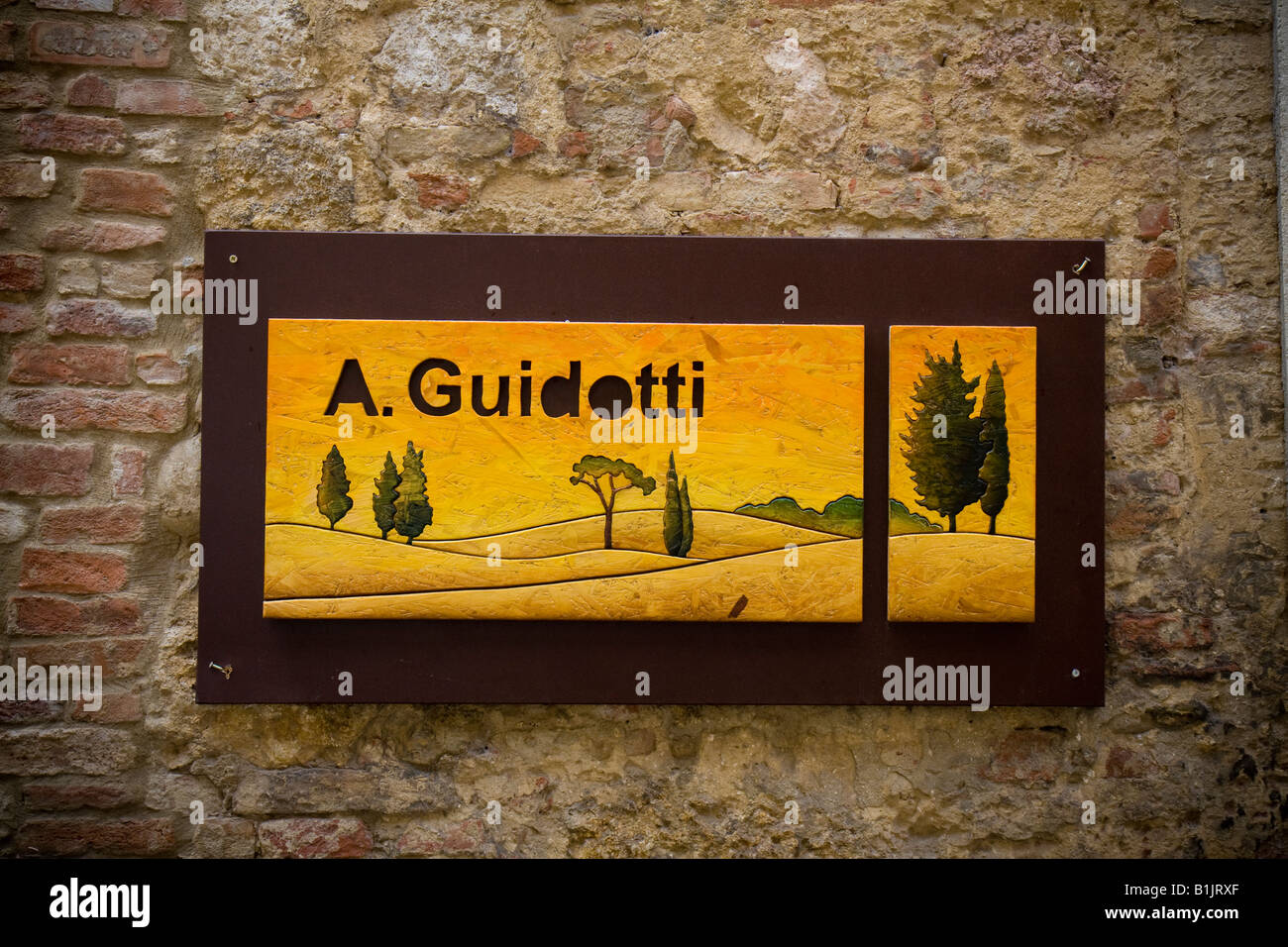 sign A. Guidotti with tuscan landscape Stock Photo - Alamy