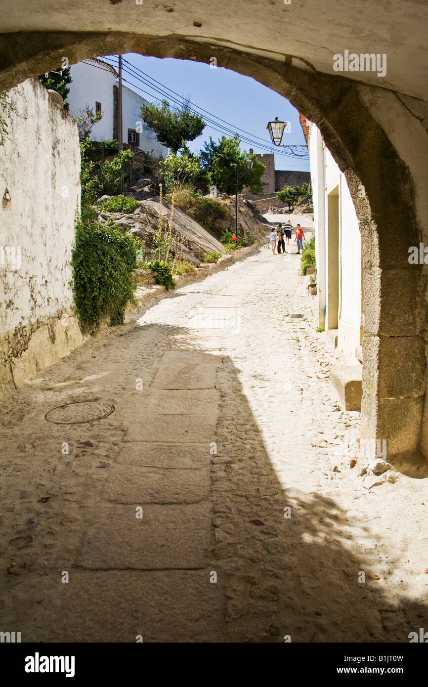 Typical medieval street in Marvao village, Portalegre District ...