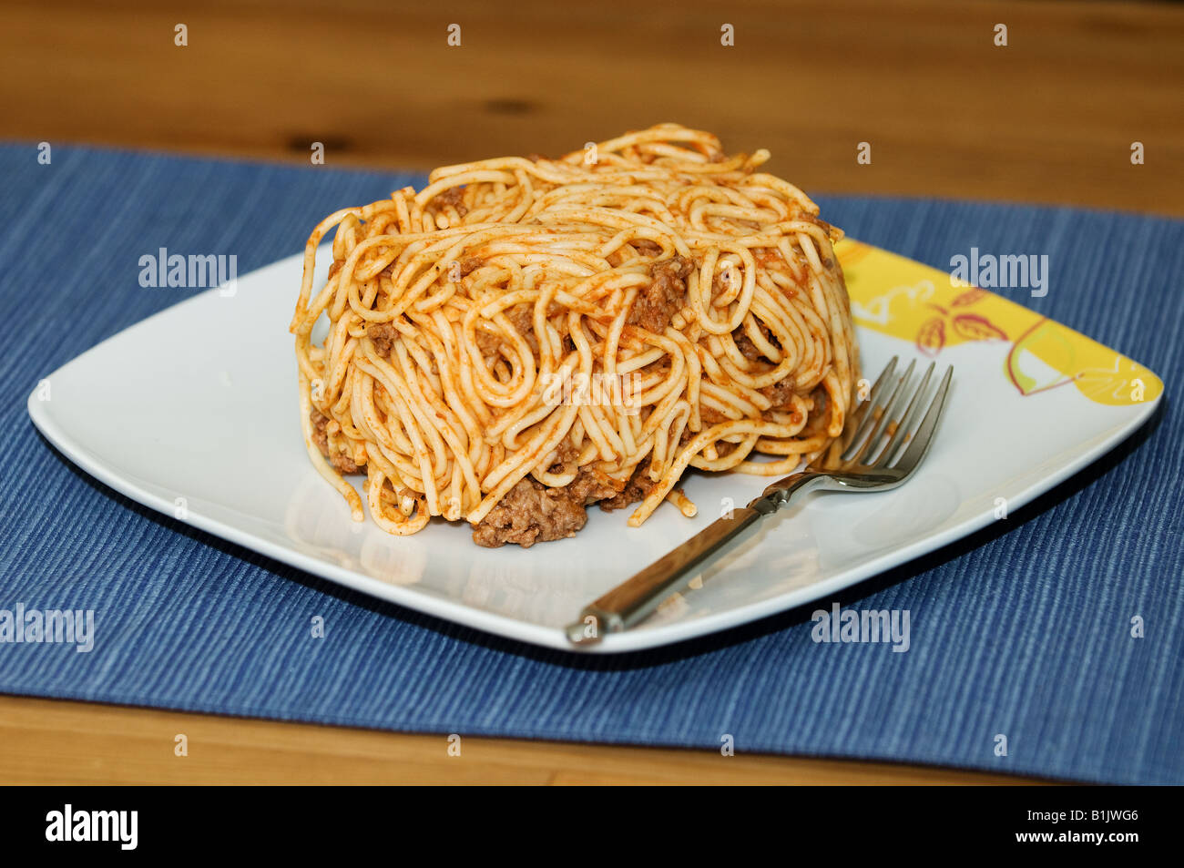 A very strange spaghetti dish in the shape of a square Stock Photo - Alamy