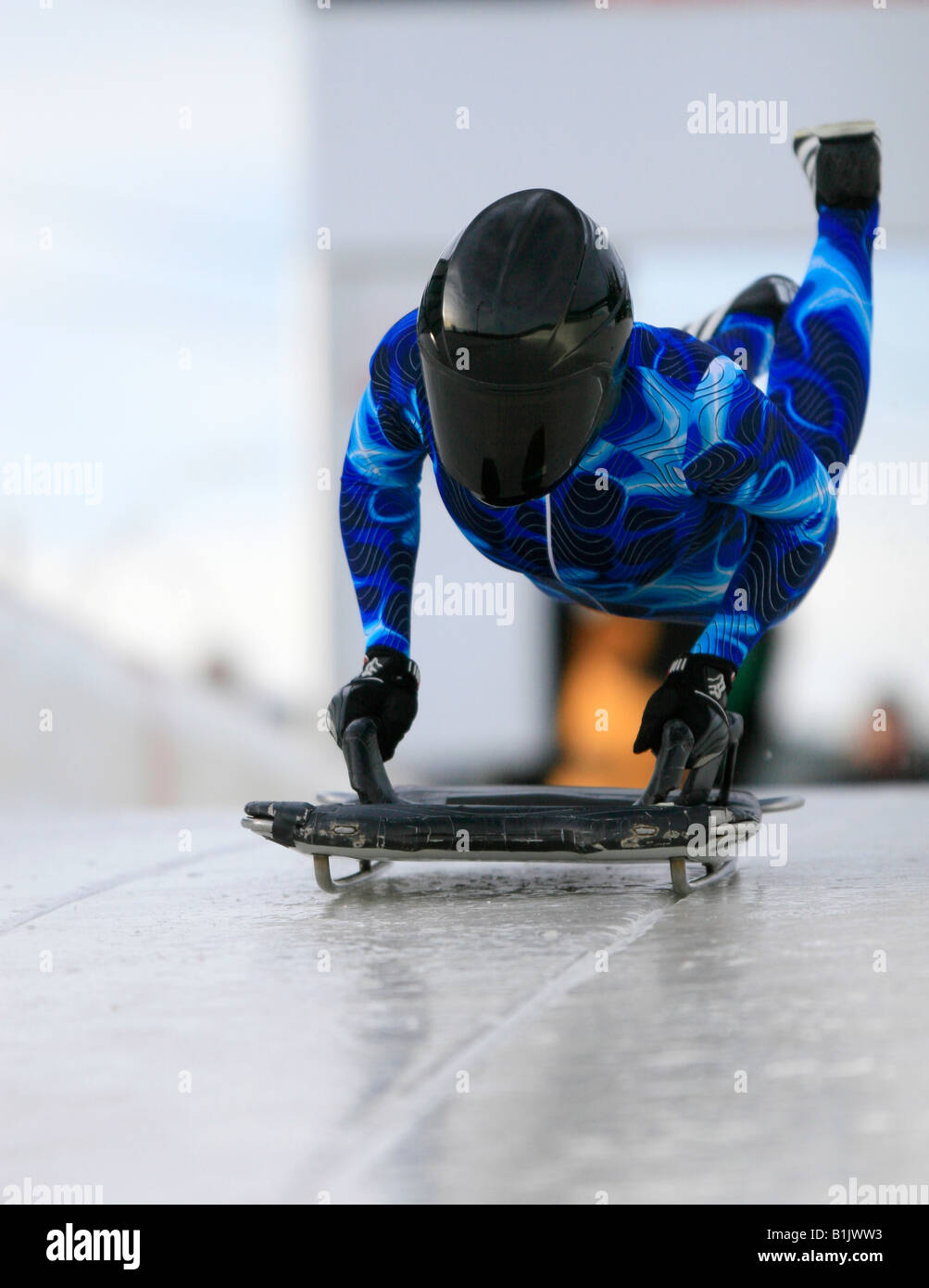 A Skeleton racer dives down the track Stock Photo - Alamy