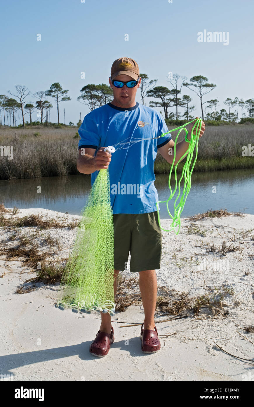 demonstration of net casting, North Florida Stock Photo - Alamy