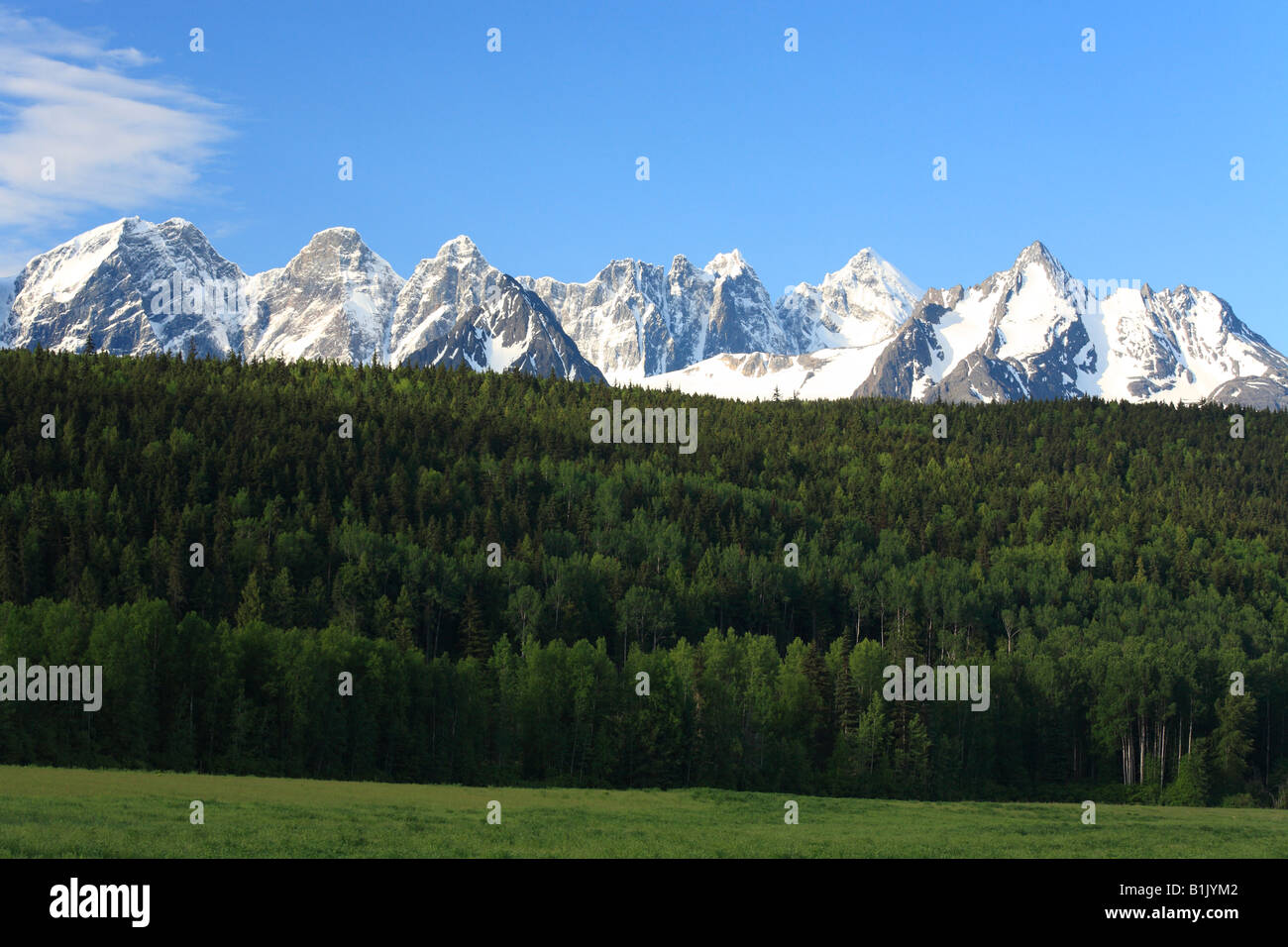 View of The Seven Sisters mountains from Highway 16 near Kitwanga BC ...
