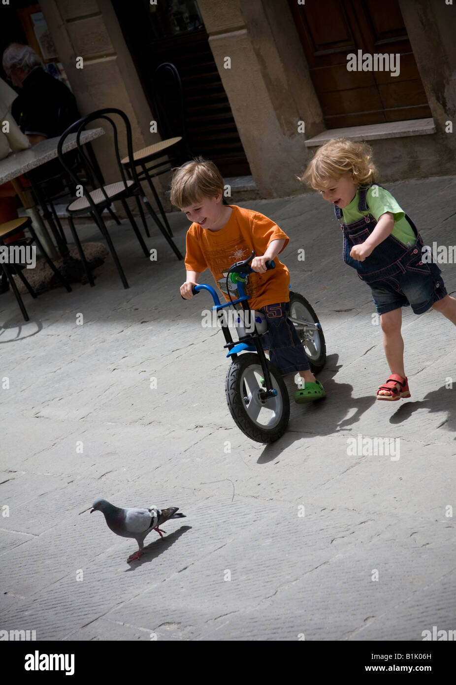 children hunting a pigeon Stock Photo - Alamy