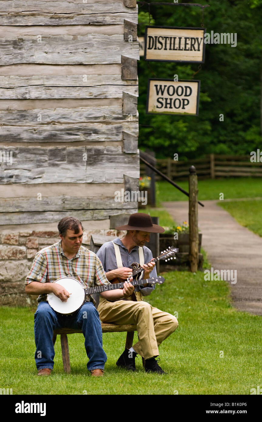 Old Time Country Musicians Playing Mandolin and Banjo in Pioneer ...