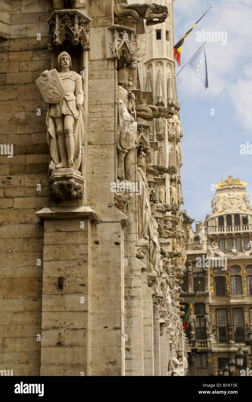 Statues on the facade of the Brussels Town Hall - Belgium Stock Photo ...
