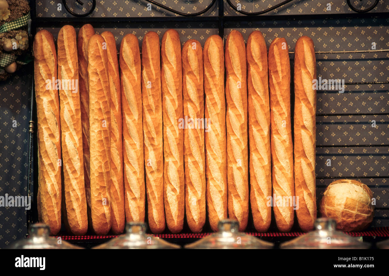 Display of baguettes in retail bakery Lloyd Center district Portland ...