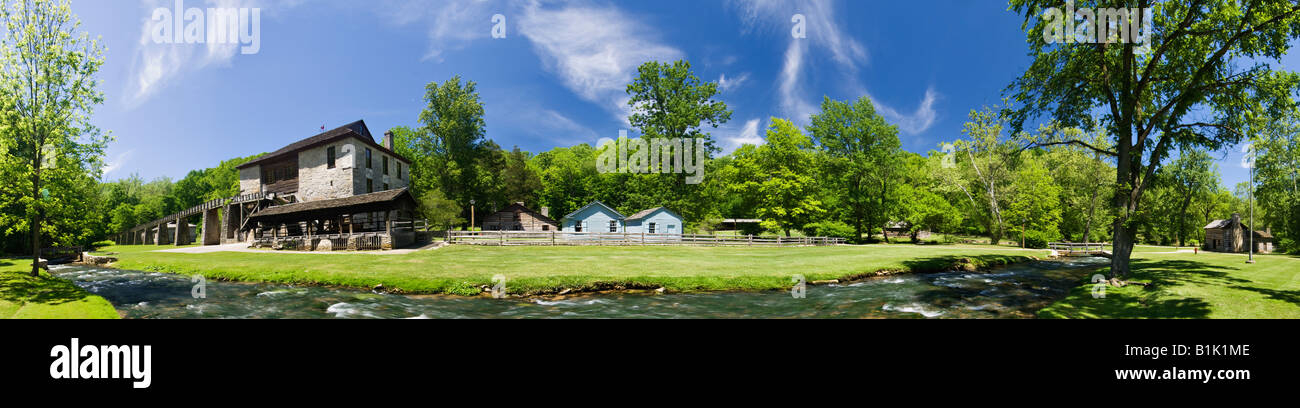 Panorama of Grist Mill and Pioneer Village in Spring Mill State Park ...