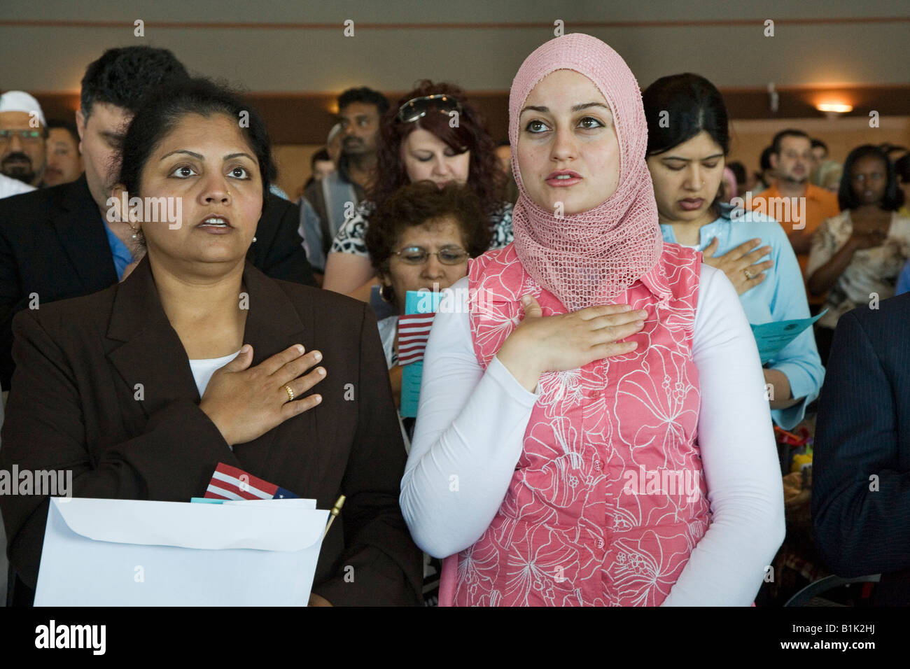 Immigrants at Swearing-in Ceremony for New Citizens of USA Stock Photo ...
