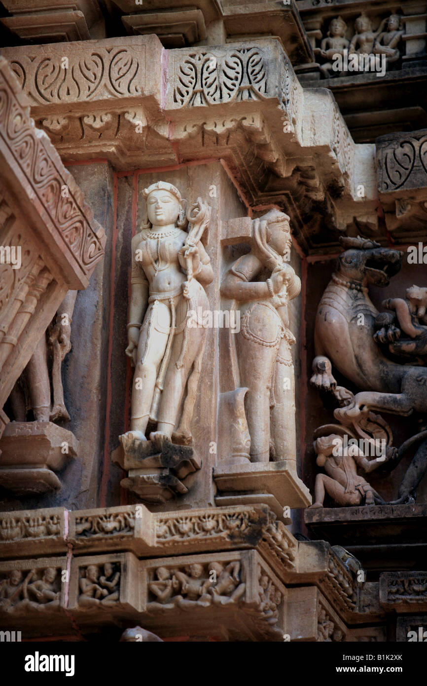Detail of the stone carvings on the walls of the Kandariya Mahadeo ...