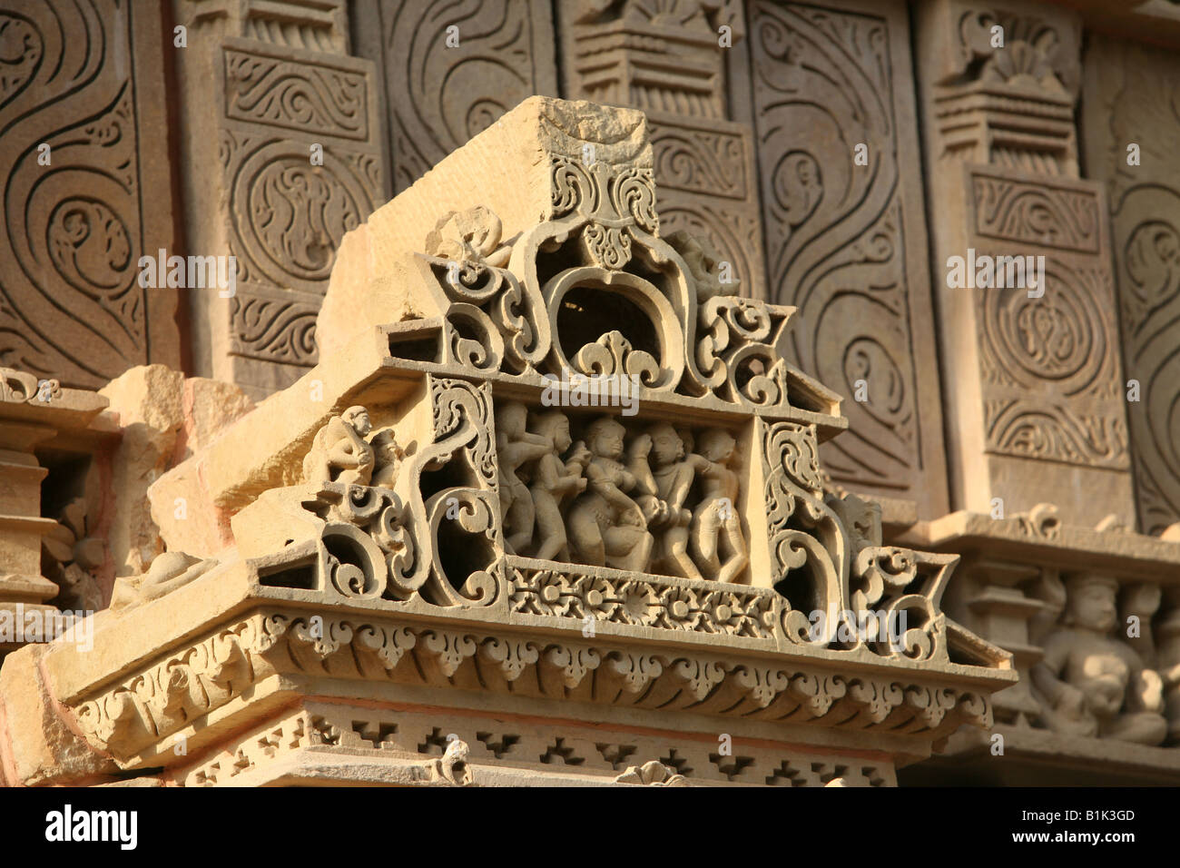 Detail of the stone carvings on the walls of the Kandariya Mahadeo ...