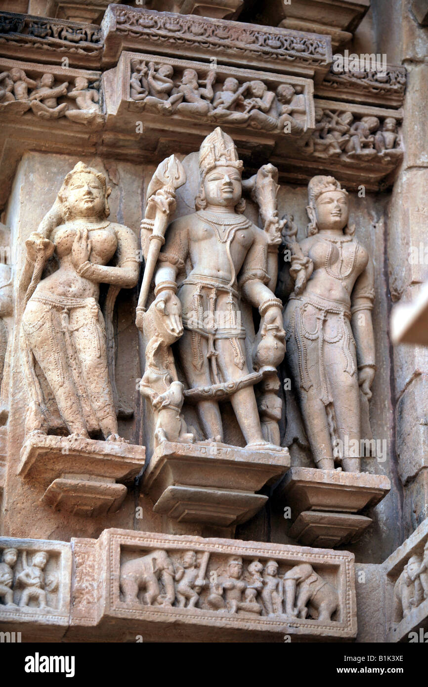 Detail of the stone carvings on the walls of the Kandariya Mahadeo ...