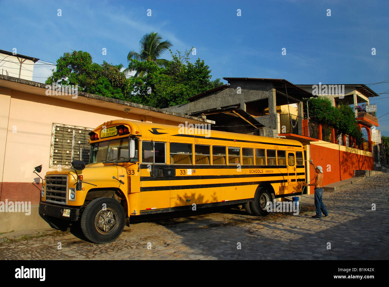 Chicken bus in Ruinas de Copan, Honduras, Central America Stock Photo ...