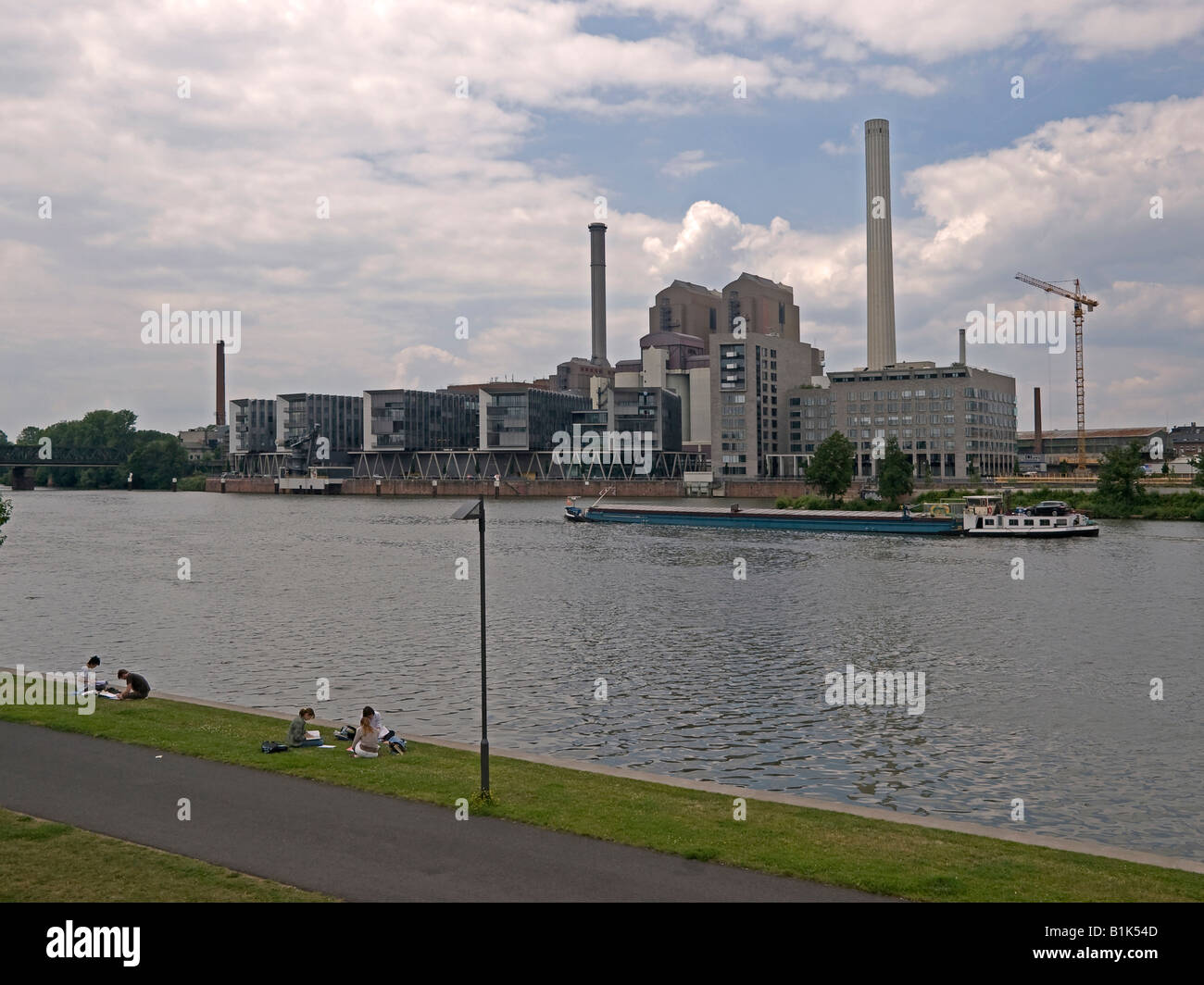 river Main power station with high chimney in the western harbour ...