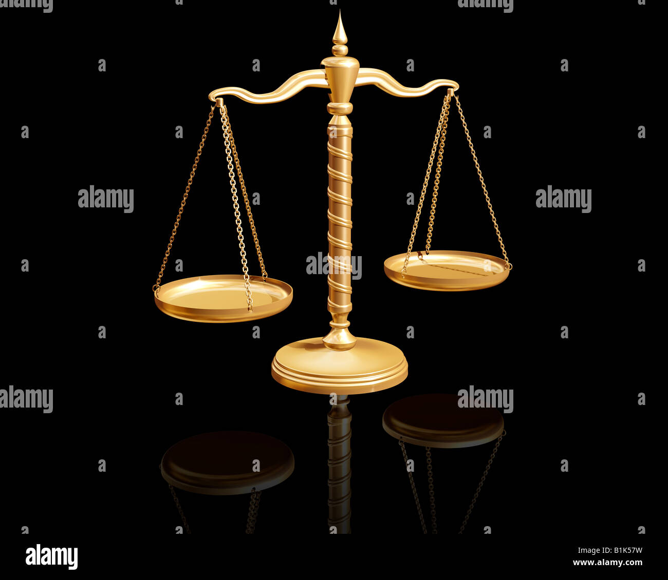 Ornate balance with a black background on a highly reflective surface ...