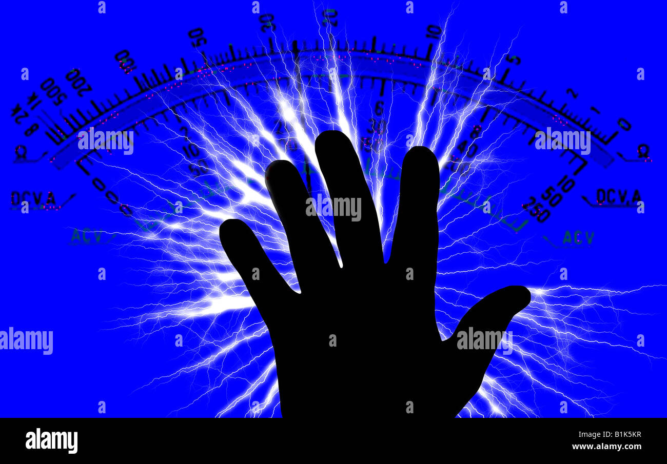 abstract image of electrically charged human hand and gauge Stock Photo ...
