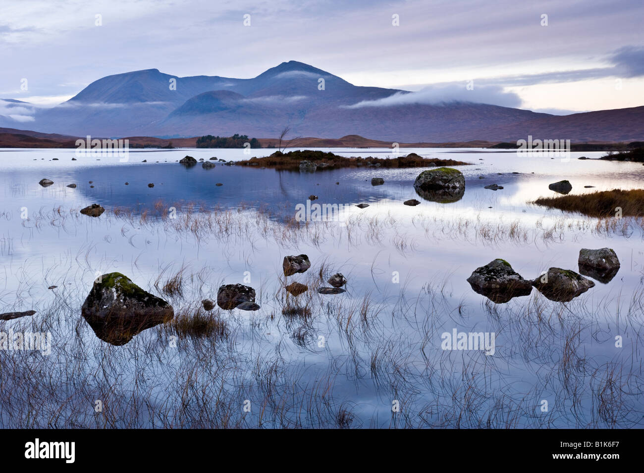 Early mist rising over Rannoch moor Stock Photo - Alamy