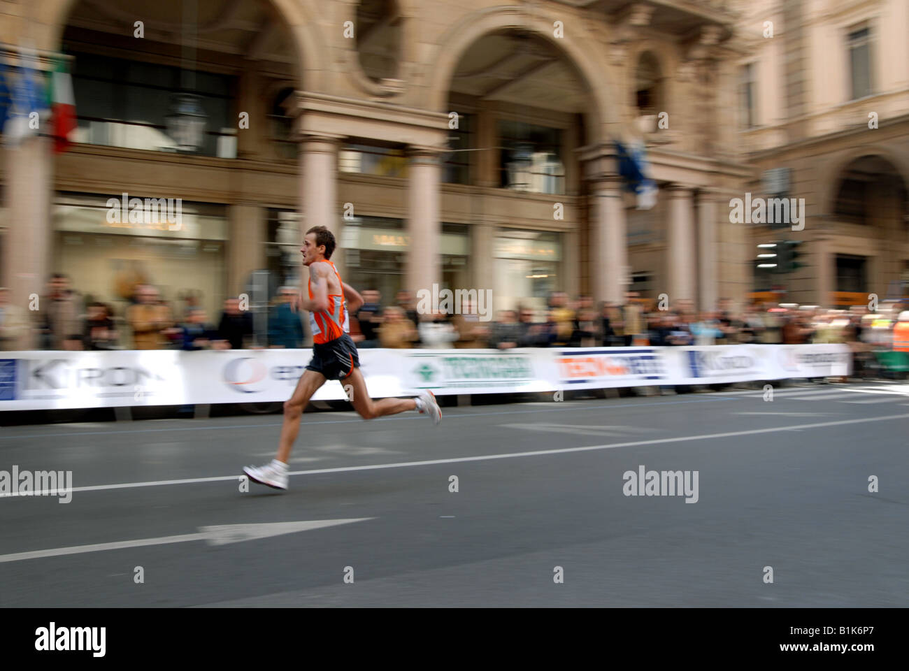 A runner approaches the finish line along Via Roma during the 2008 ...