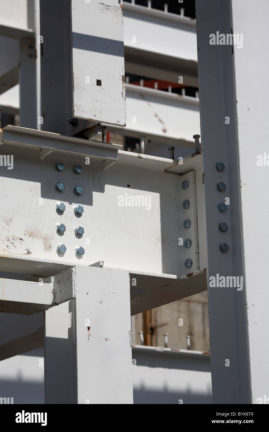 metal I bars bolted together to make the steel frame of a building ...