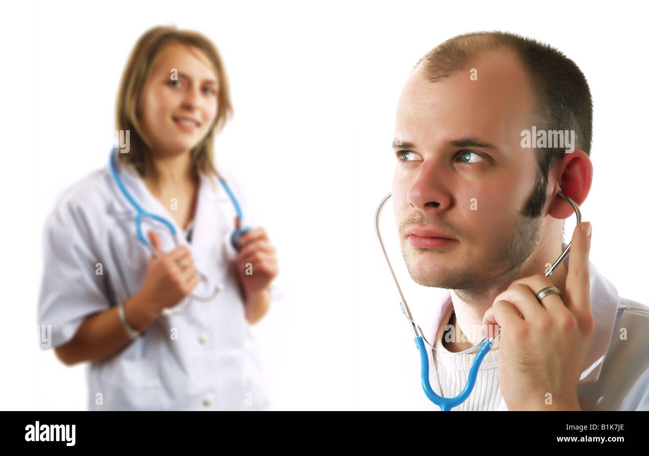 Listening with stethoscope Stock Photo - Alamy