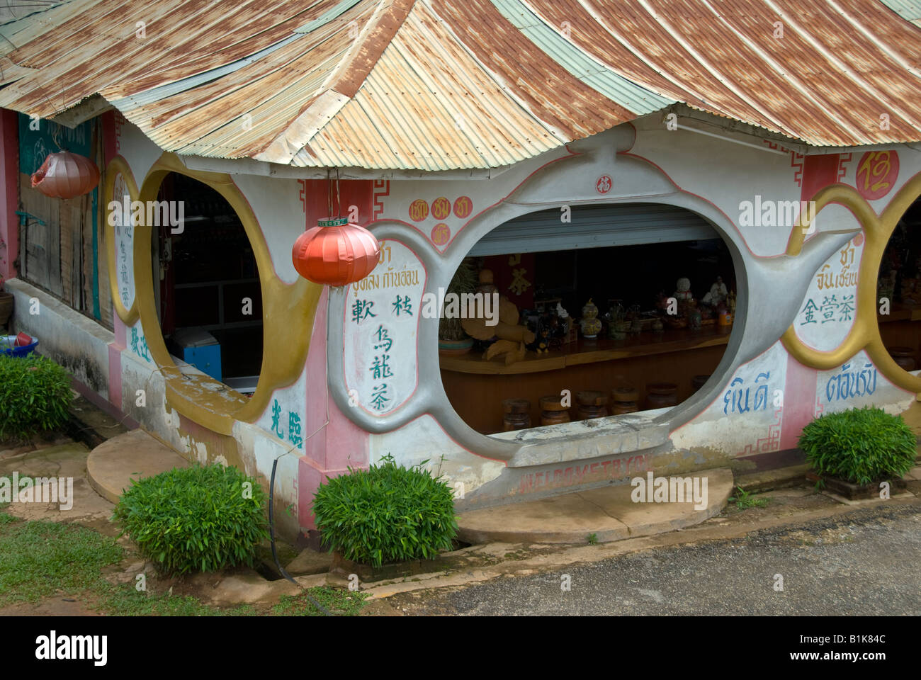 Unique tea shop with teapot shaped openings in Mae Salong Thailand ...