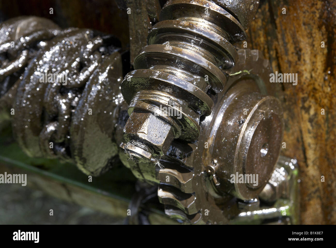 Worm and pinion - part of the well-greased and lubricated steering gear ...