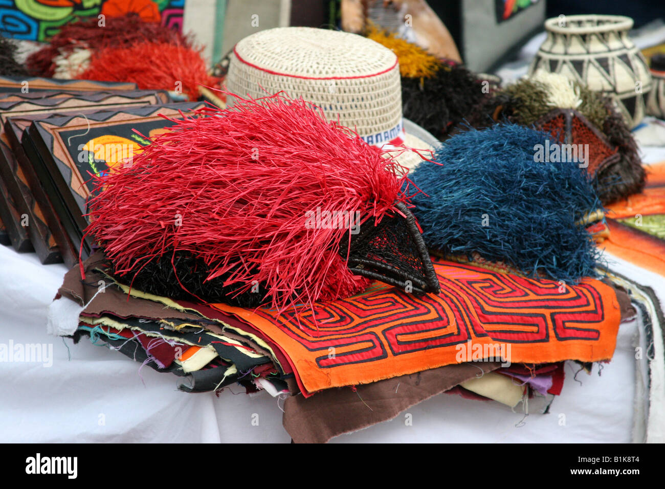 Panamanian indian crafts on display and on sale in a street of Panama ...