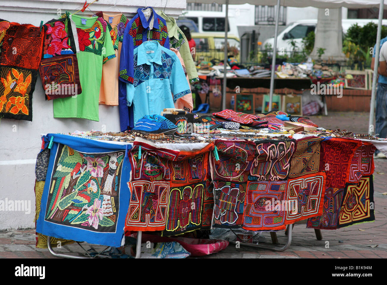 Kuna indian crafts on display and on sale in a street of Panama city ...