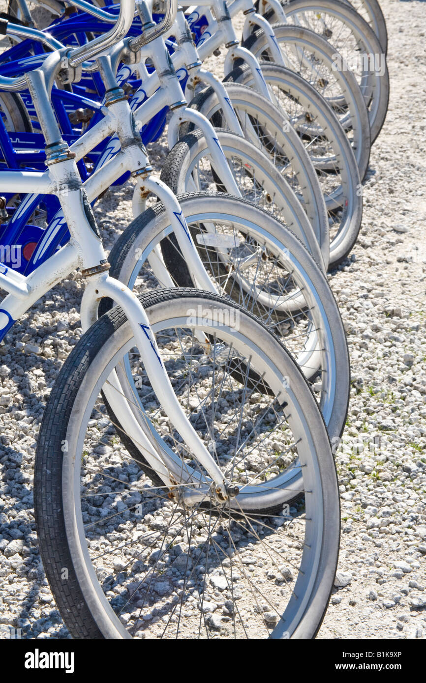 Blue and white rental bikes Stock Photo - Alamy