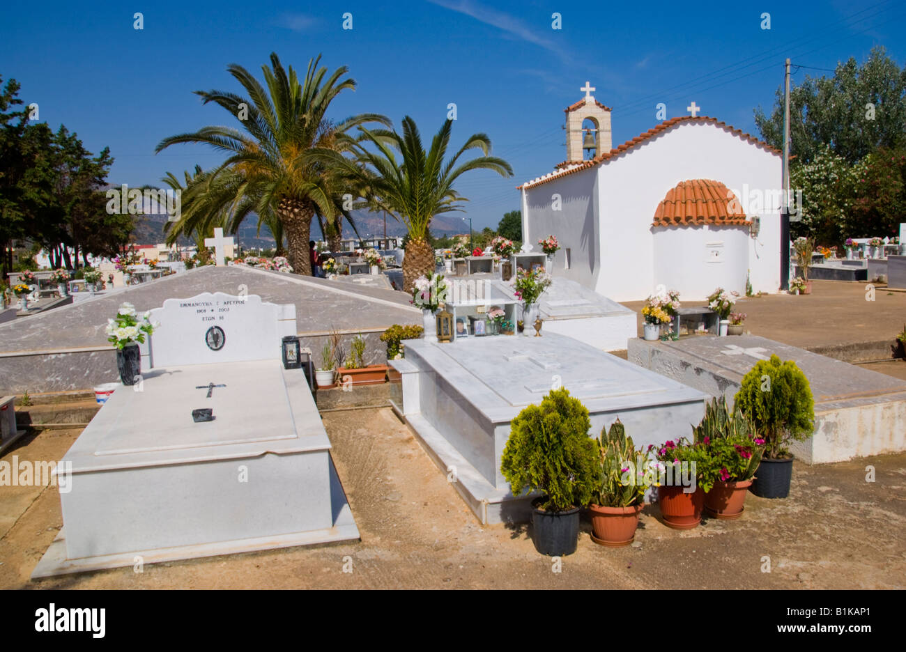 Traditional cemetery at Malia on the Greek Mediterranean island of ...