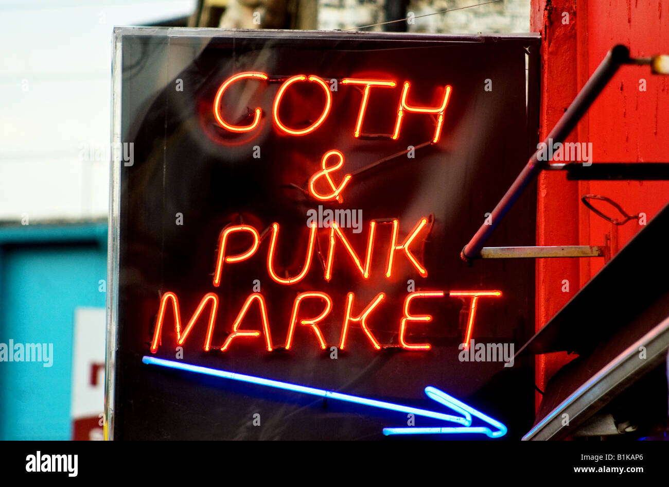 Neon sign advsertising alternative market in Camden London Stock Photo ...