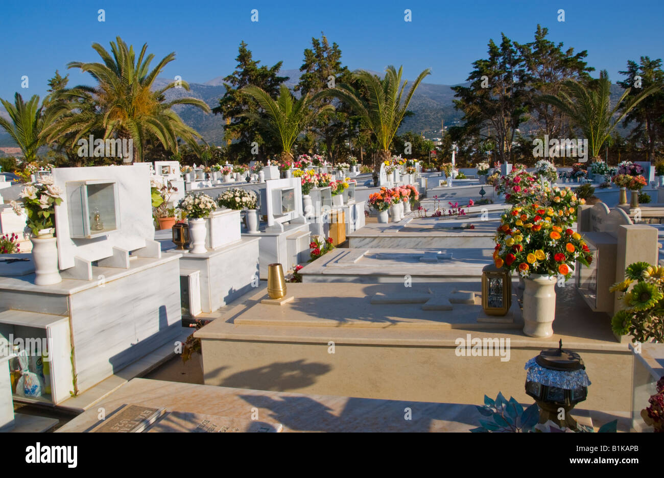 Traditional cemetery at Malia on the Greek Mediterranean island of ...