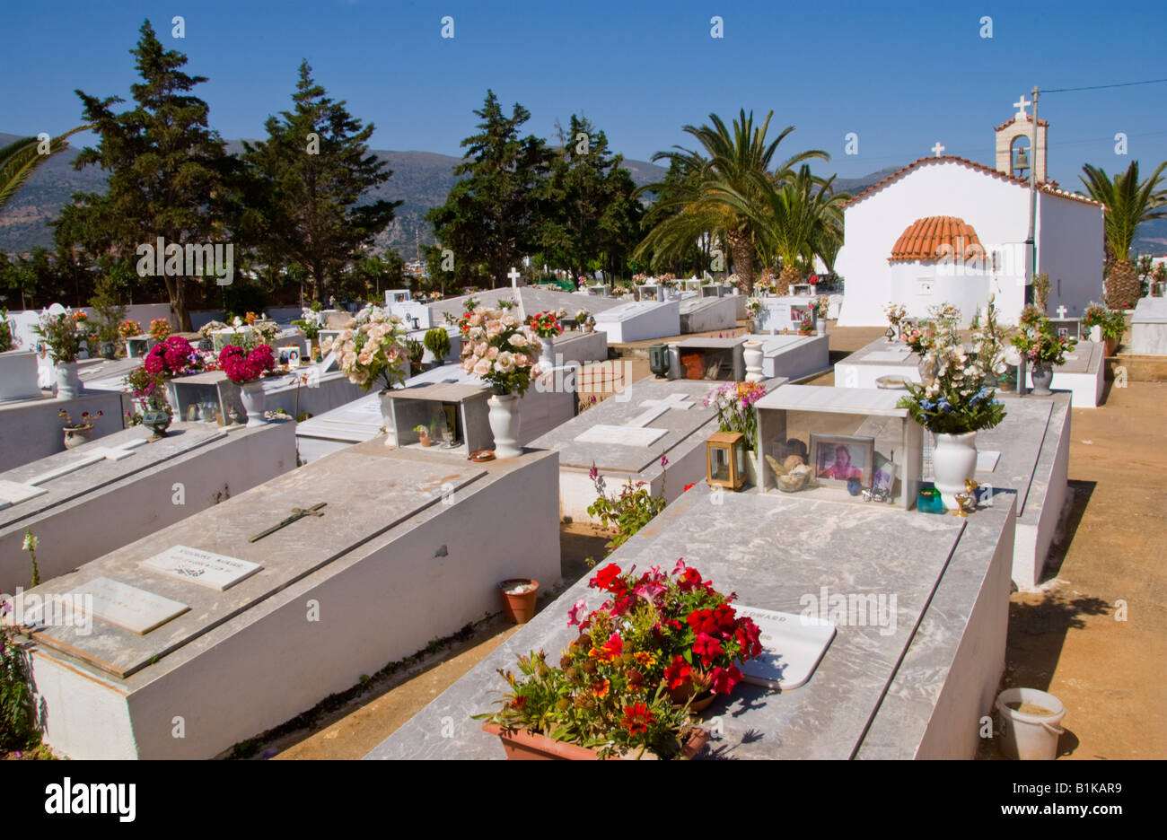 Traditional cemetery at Malia on the Greek Mediterranean island of ...