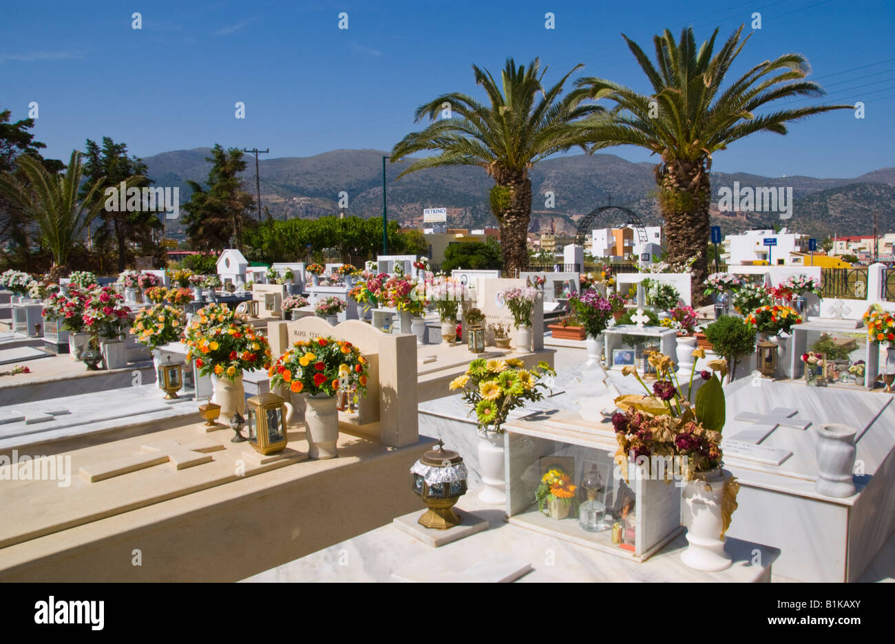 Traditional cemetery at Malia on the Greek Mediterranean island of ...