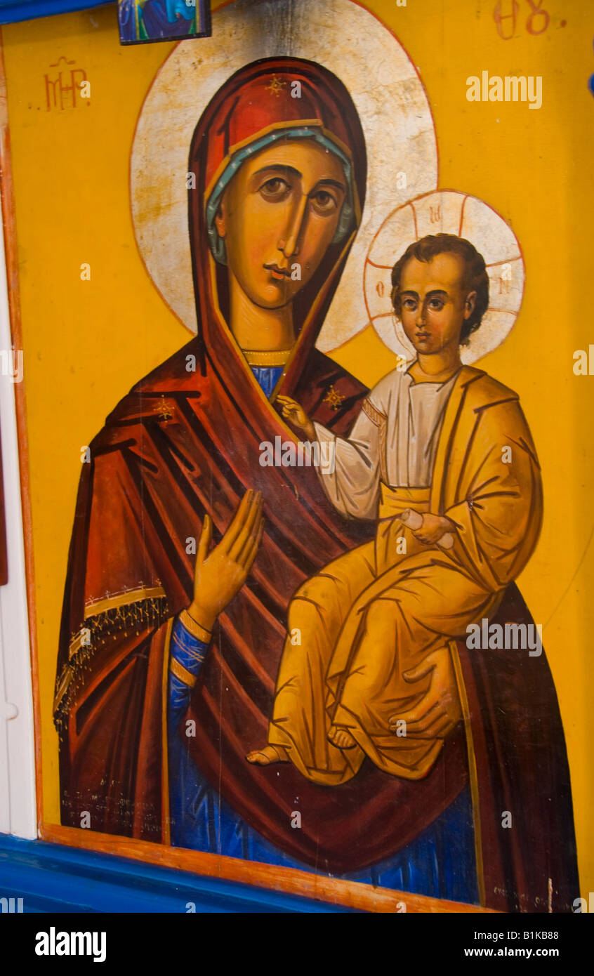 Interior of traditional church at Malia on the Greek Mediterranean ...