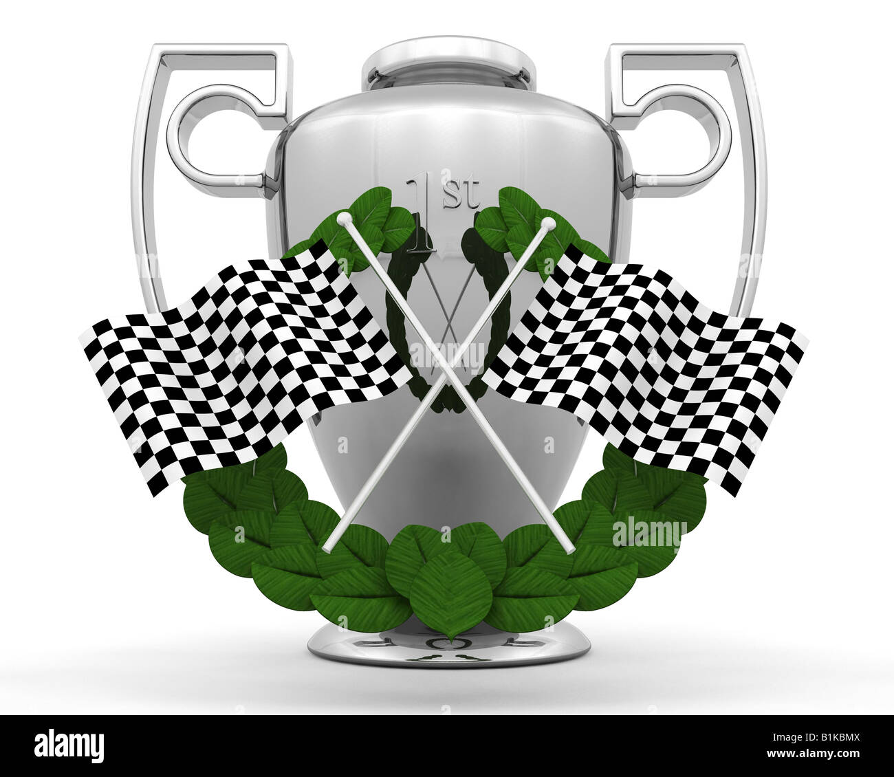 3D render of a trophy with checkered flags Stock Photo - Alamy