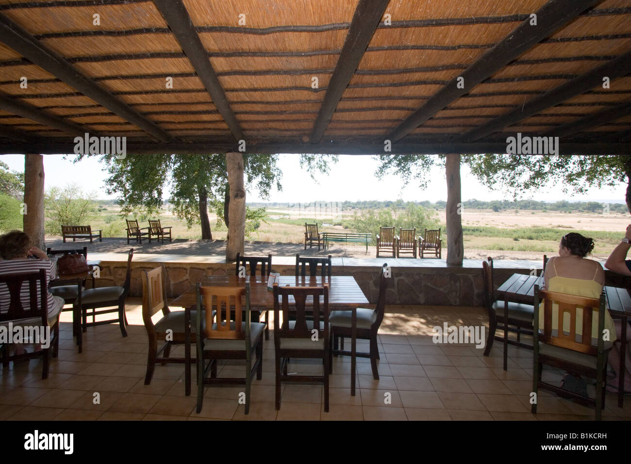 Restaurant and cafe at Letaba rest camp overlooking Letaba river Stock ...