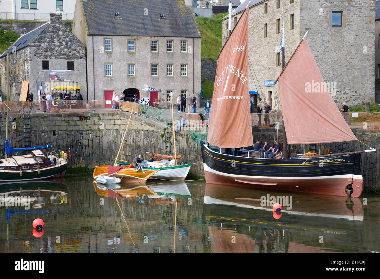 Old Pulteney ship; Isabella Fortuna sailing vessel at Portsoy harbour ...