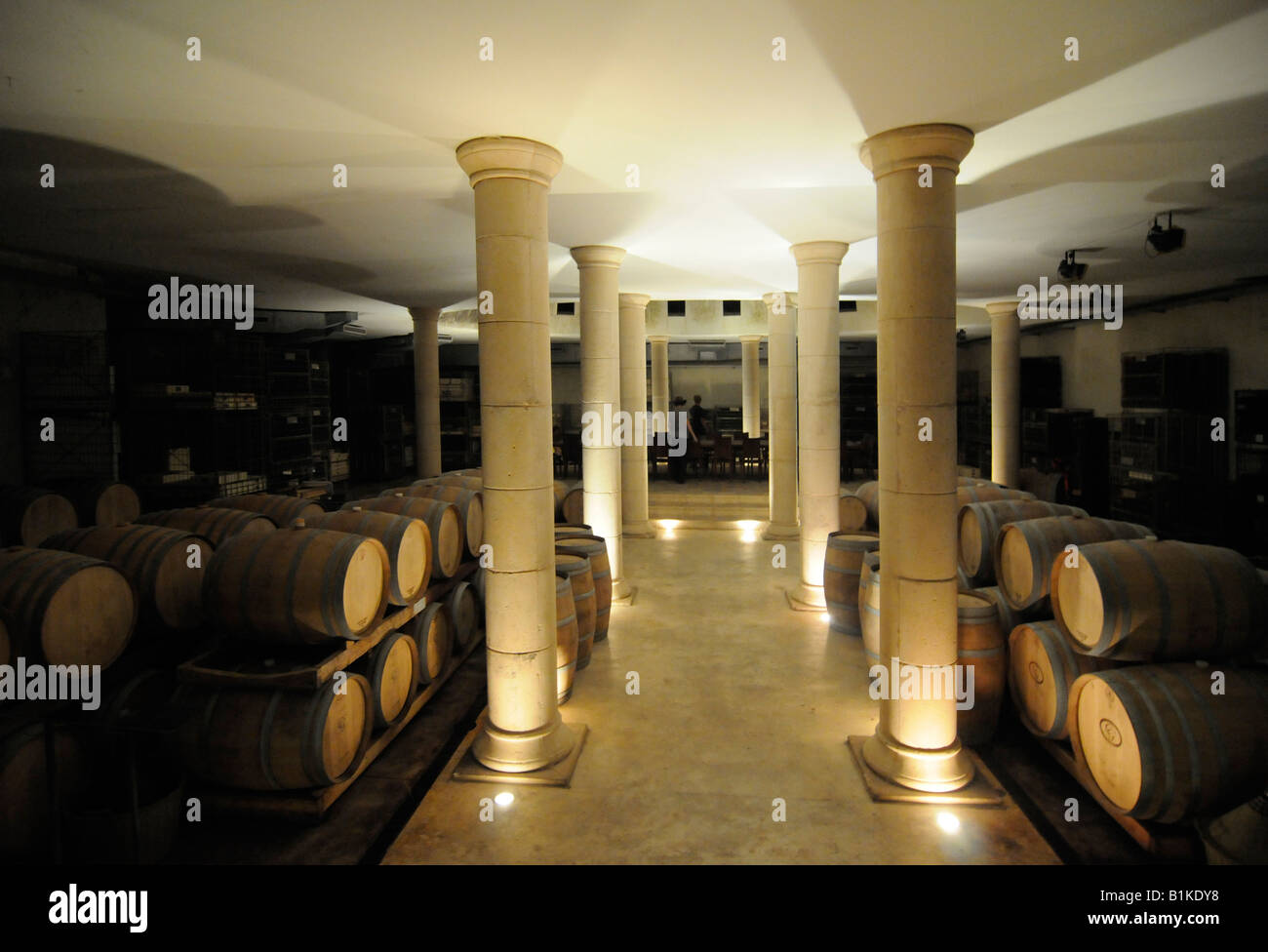 Wooden barrels in the small Israeli winery "Chateau Golan", which is ...