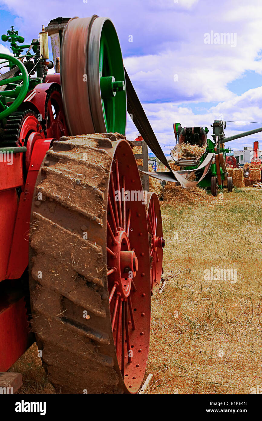 The drive belt from the wood fired Case steam tractor as it leads back ...