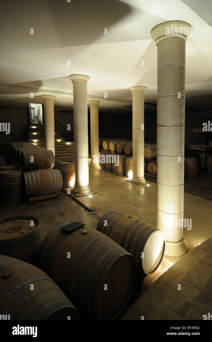 Wooden barrels in the small Israeli winery "Chateau Golan", which is ...