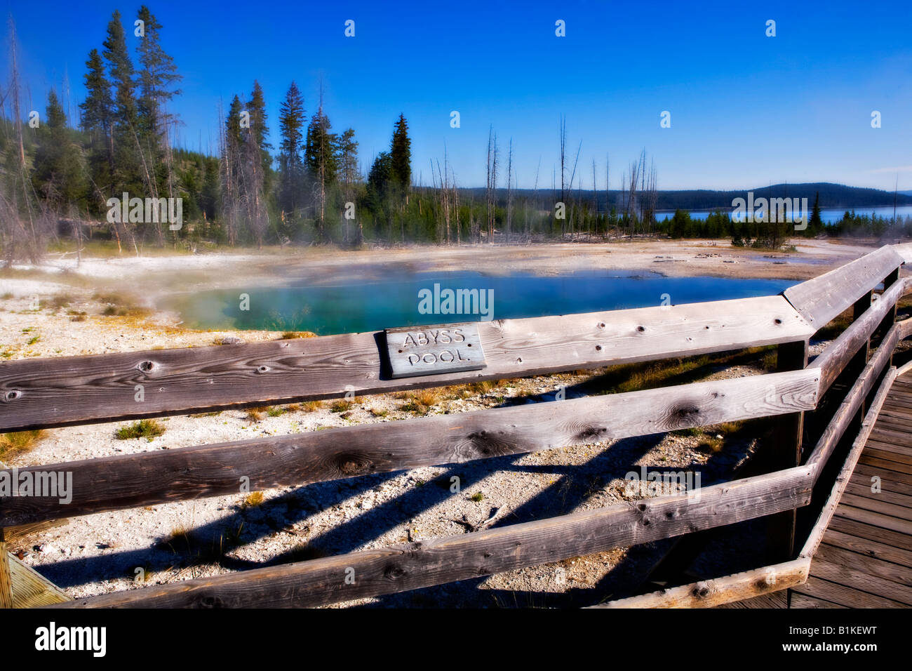 Image looking out through and over the railing and sign of the viewing ...